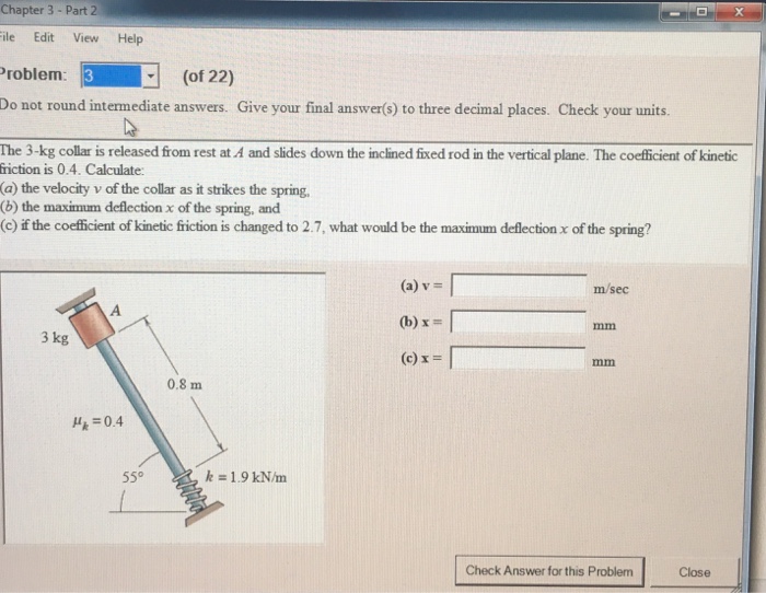 Solved The 3 -kg collar is released from rest at A and | Chegg.com