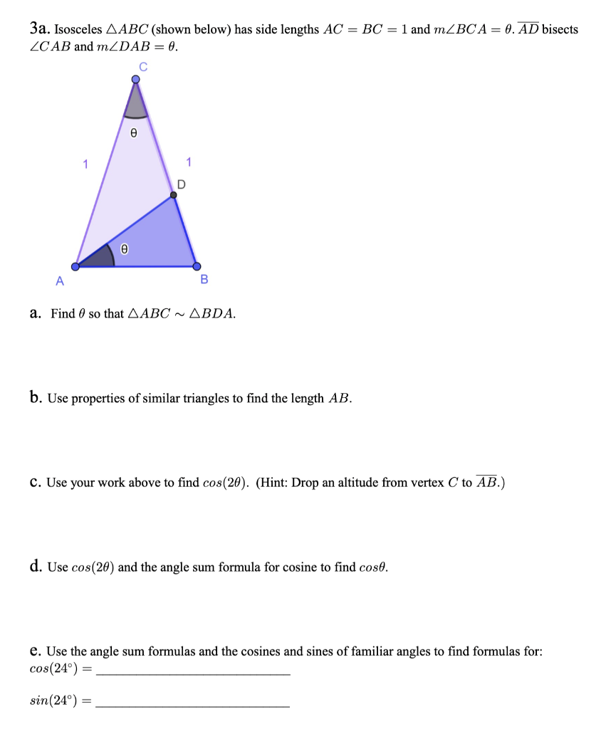 Solved 3a. Isosceles AABC (shown below) has side lengths AC | Chegg.com