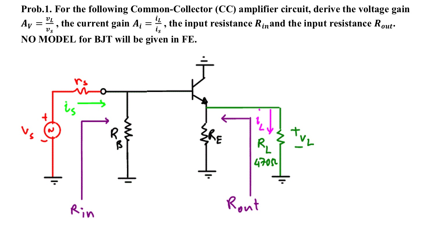 Solved Prob.1. For the following Common-Collector (CC) | Chegg.com
