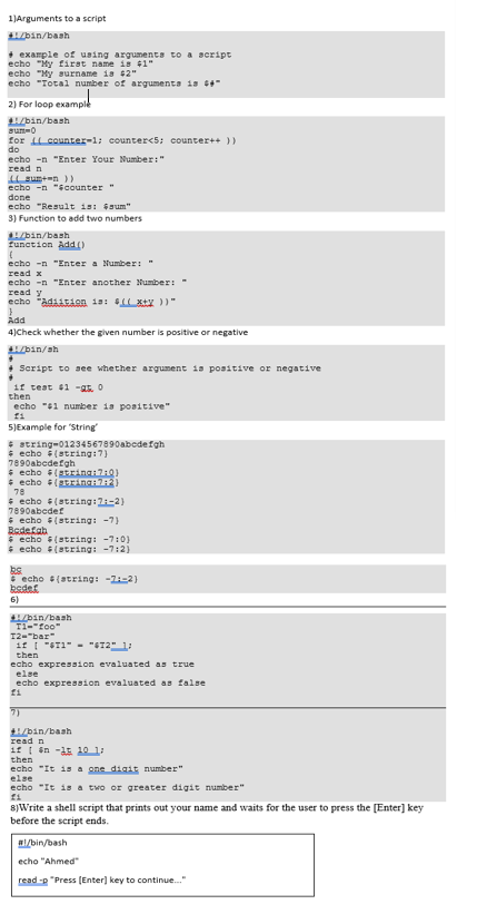 1)Arguments to a script */bin/bash + example of using | Chegg.com