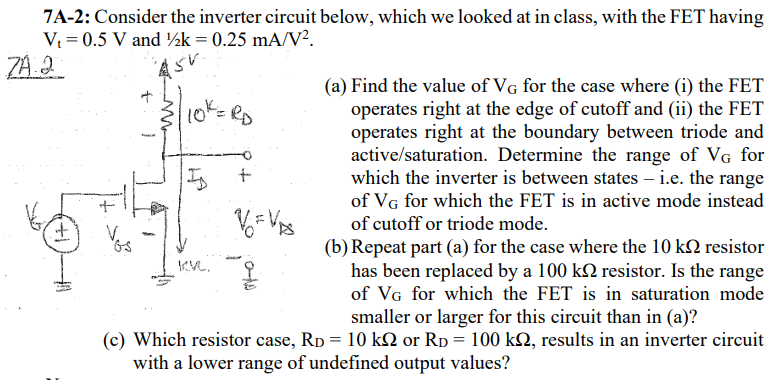 Solved 7A-2: Consider the inverter circuit below, which we | Chegg.com