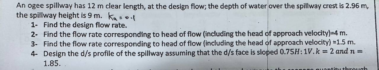 Solved An ogee spillway has 12m ﻿clear length, at the design | Chegg.com