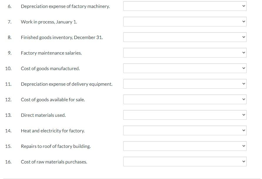 Solved 6. Depreciation expense of factory machinery. 7. Work | Chegg.com