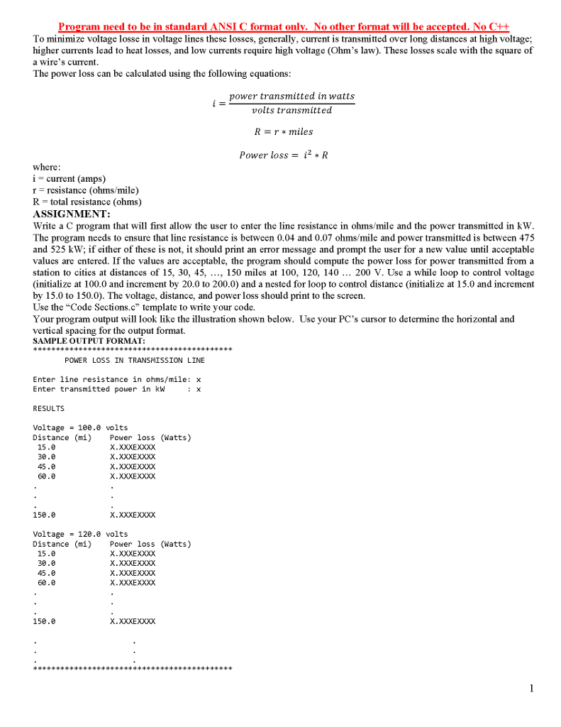 Solved Program need to be in standard ANSI C format only. No | Chegg.com