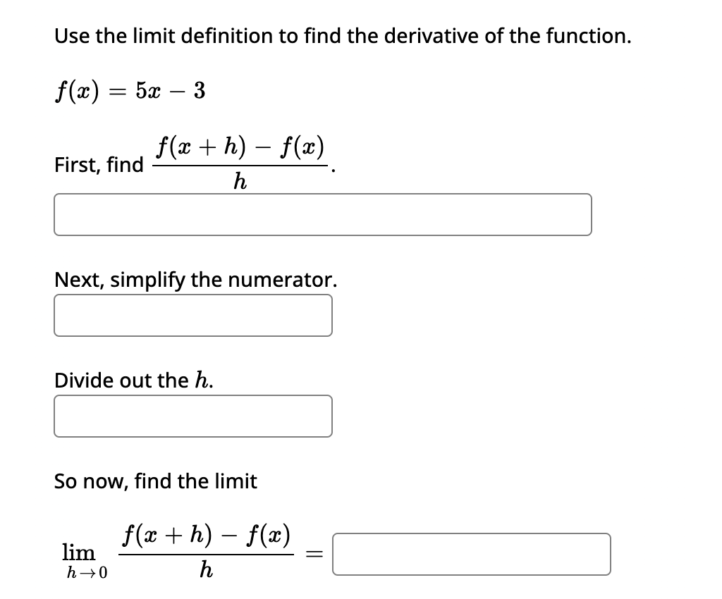 Solved Use the limit definition to find the derivative of | Chegg.com