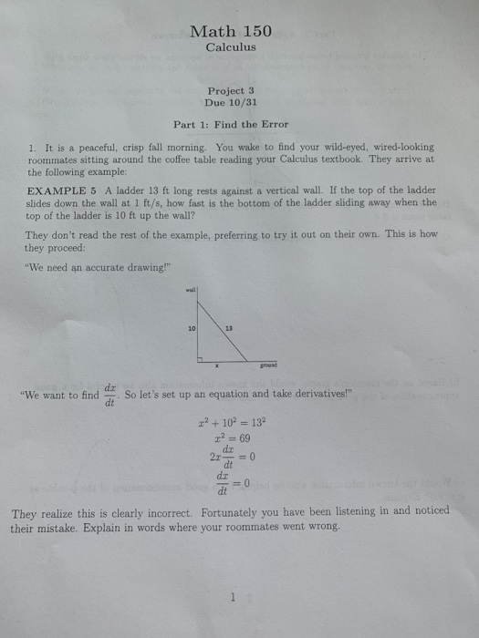 Solved Math 150 Calculus Project 3 Due 10/31 Part 1: Find | Chegg.com