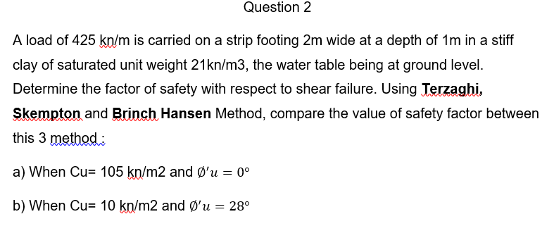 Solved Question 2 A load of 425 kn/m is carried on a strip | Chegg.com