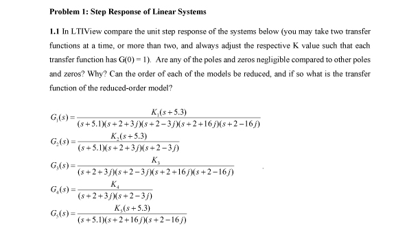 Solved Problem 1: Step Response of Linear Systems 1.1 In | Chegg.com