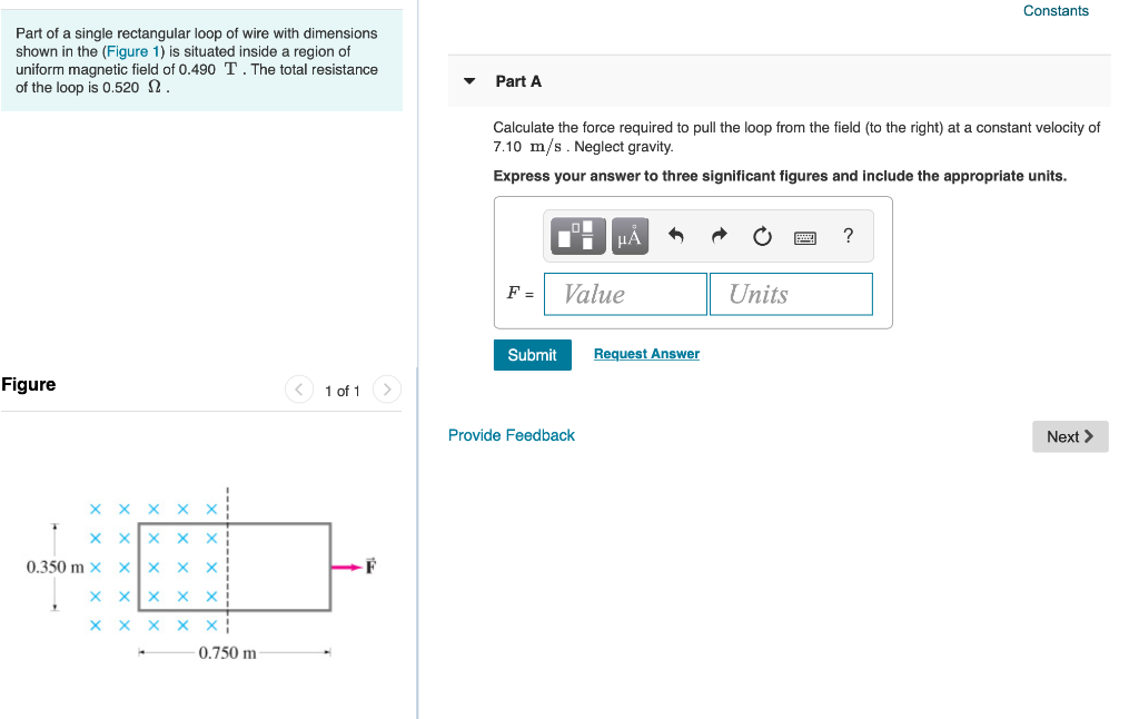 Solved Constants Part of a single rectangular loop of wire | Chegg.com