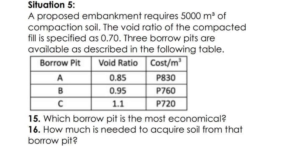 Solved Situation 5: A proposed embankment requires 5000 m3 | Chegg.com