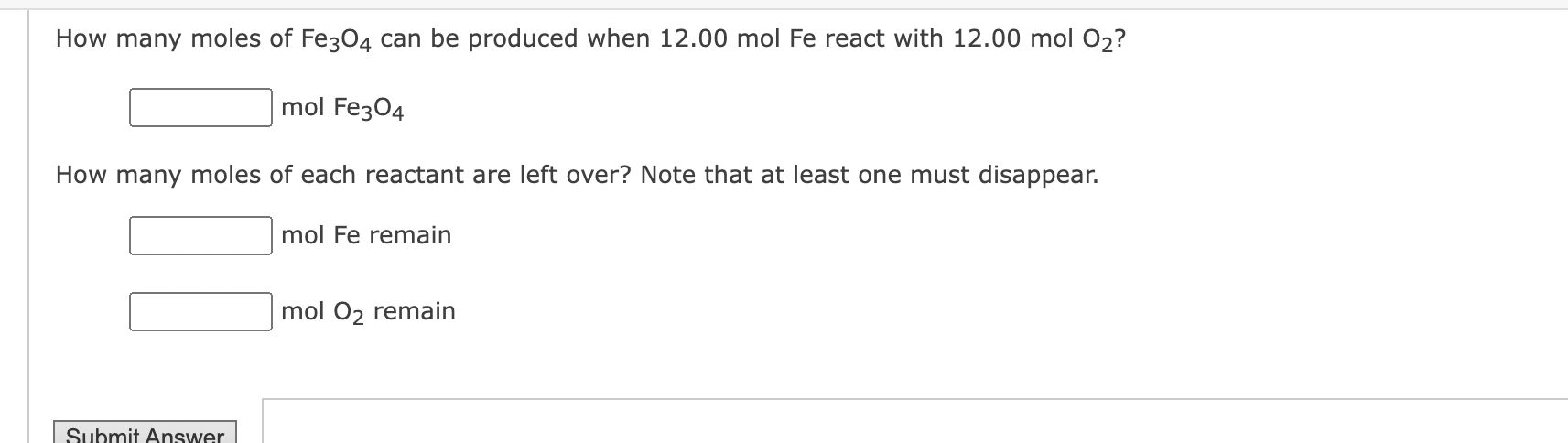 Solved How many moles of Fe3O4 can be produced when 12.00 | Chegg.com