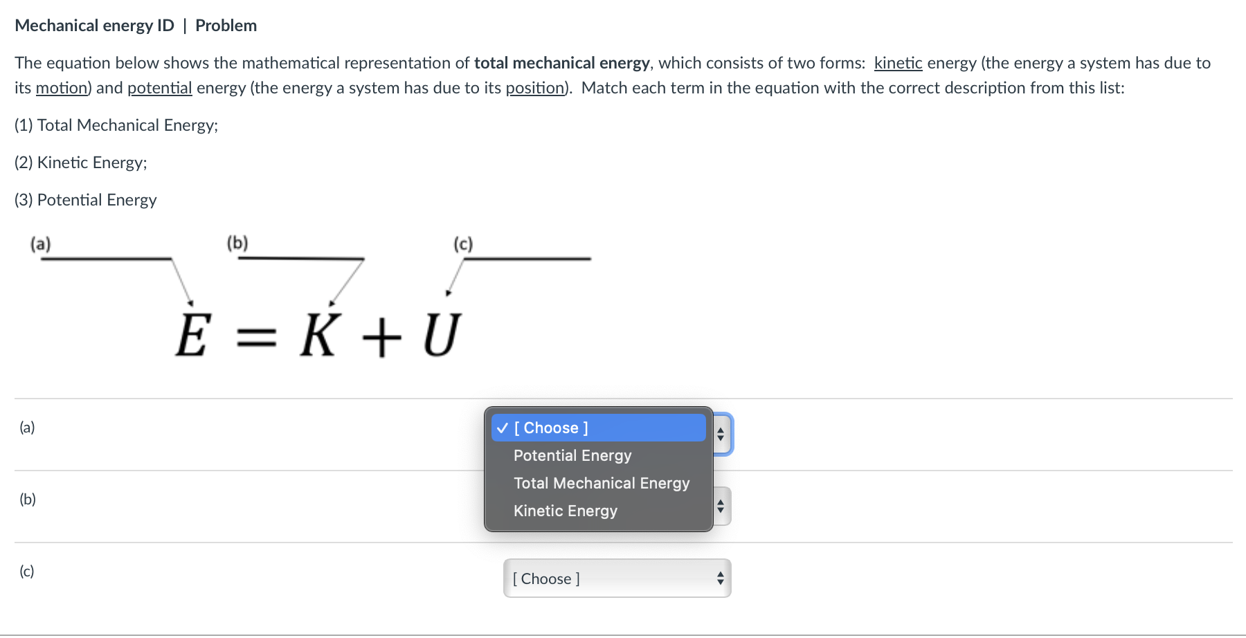 Solved Mechanical energy ID | Problem The equation below | Chegg.com