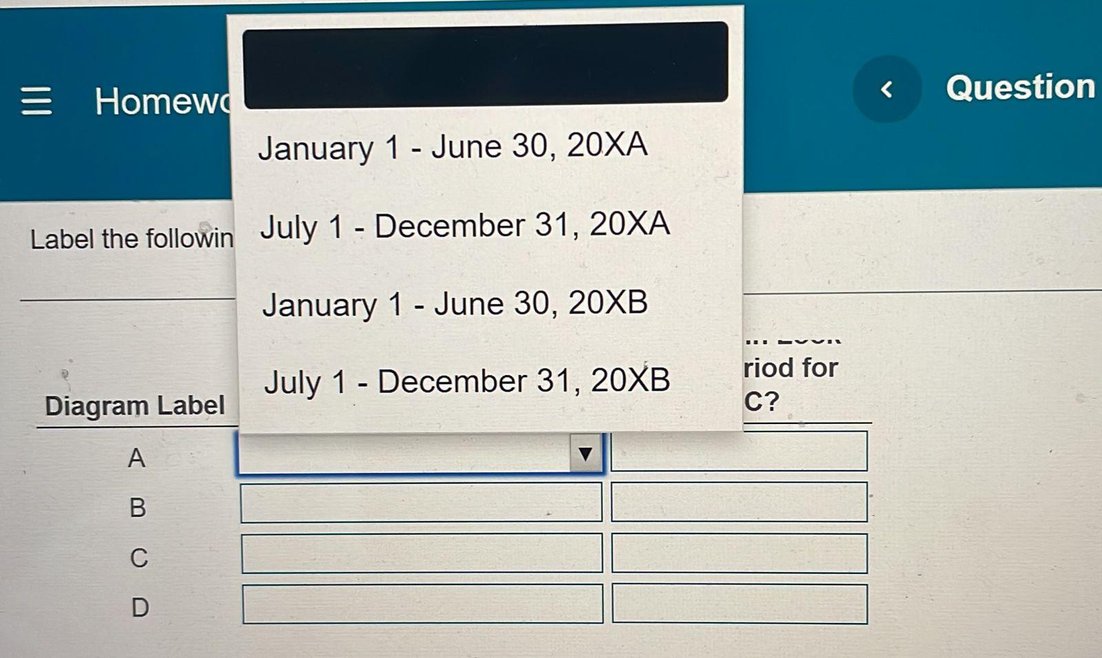 Solved Label the following look-back periods for 20XC by | Chegg.com