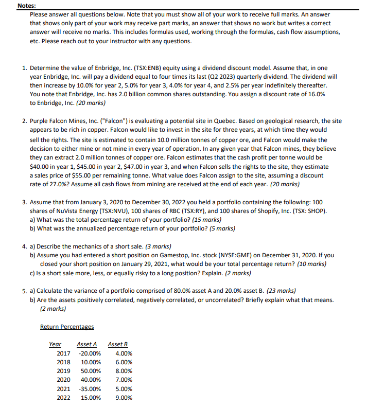 Notes: Please answer all questions below. Note that | Chegg.com