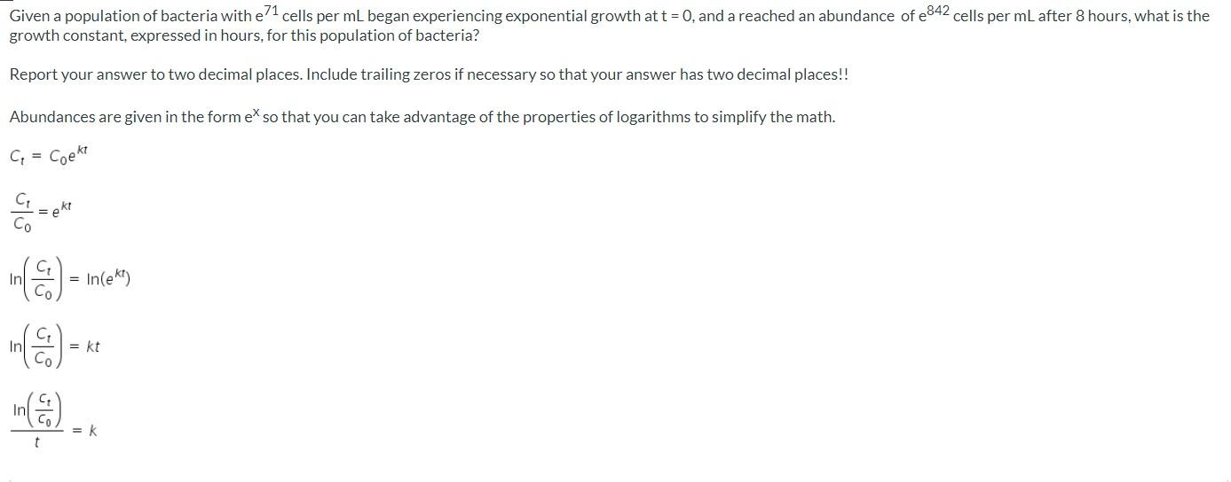 Solved A culture of bacteria enters the exponential growth | Chegg.com