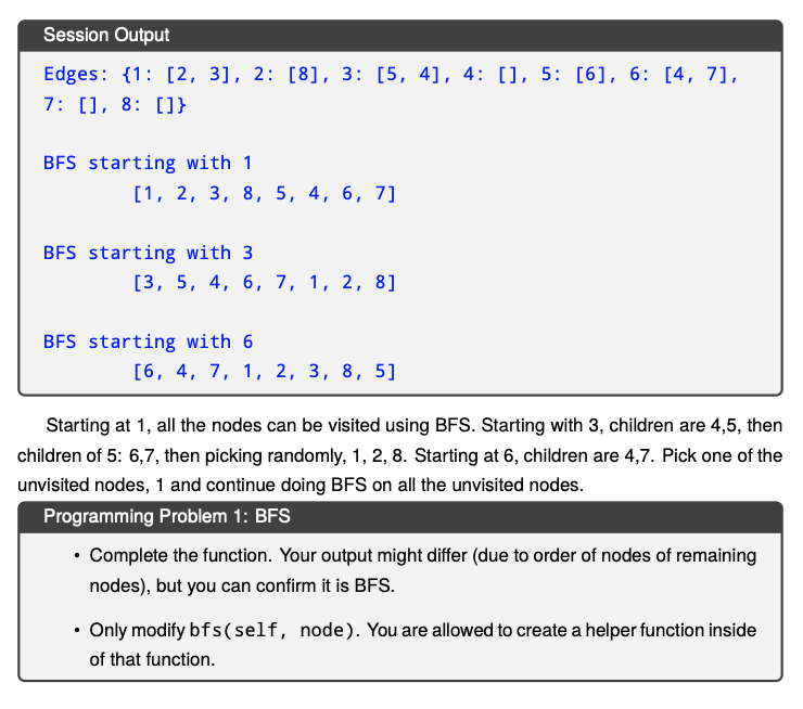 Solved Problem 1: BFS For the following problem, we'll be | Chegg.com