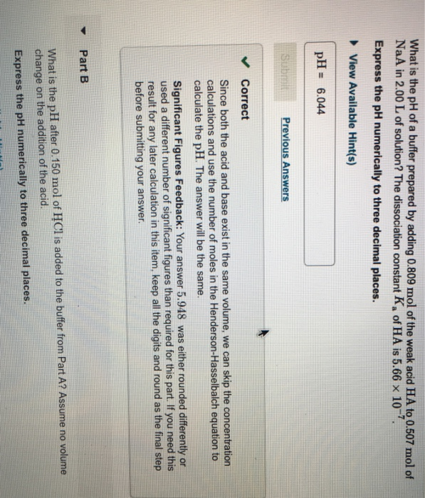 Solved What is the pH of a buffer prepared by adding 0.809 | Chegg.com