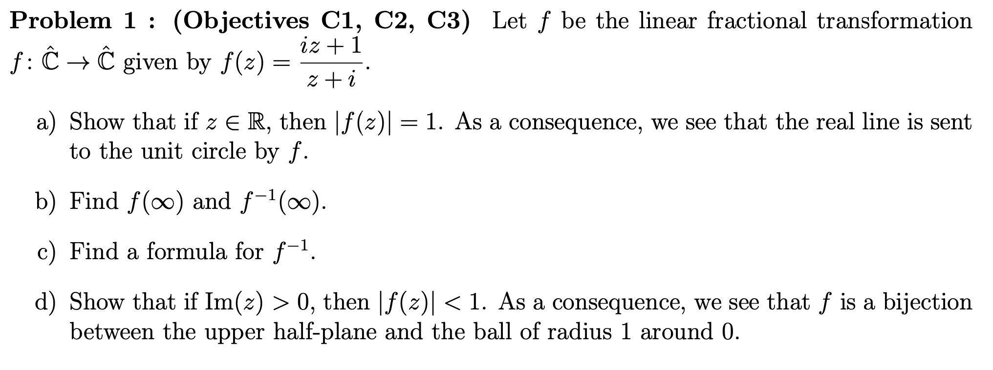 Solved = Problem 1 : (Objectives C1, C2, C3) Let f be the | Chegg.com