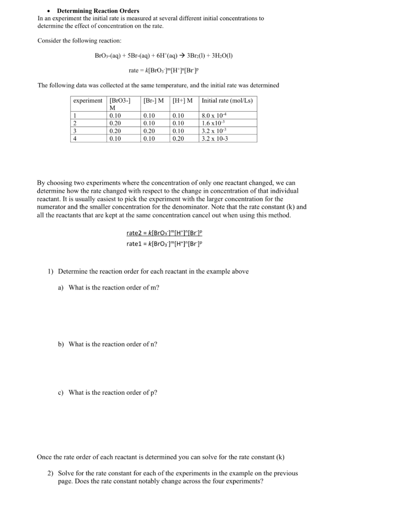 Solved • Determining Reaction Orders In an experiment the | Chegg.com