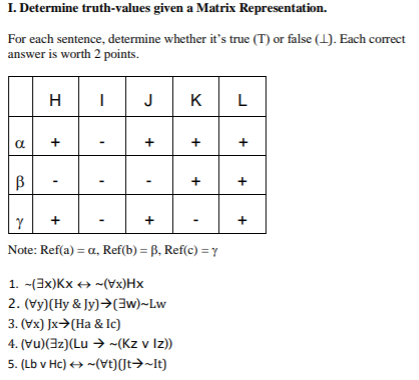 Solved I. Determine truth-values given a Matrix | Chegg.com