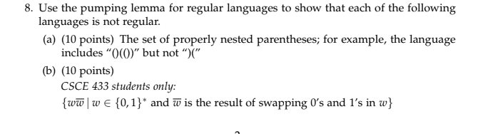 Solved 8. Use the pumping lemma for regular languages to | Chegg.com
