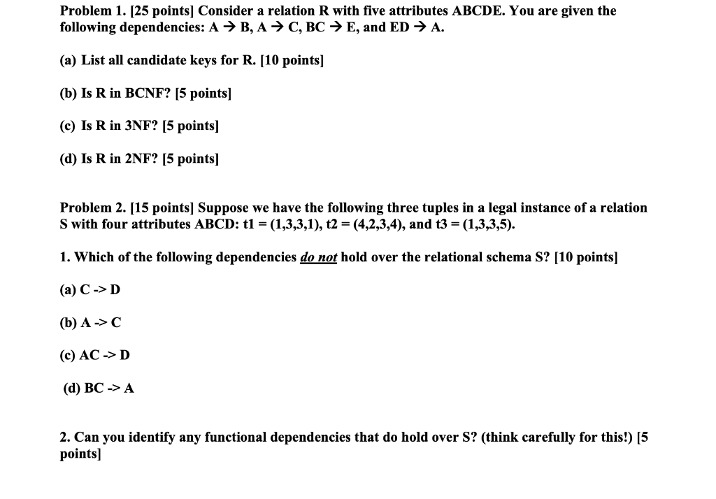 Solved Problem 1. [25 points] Consider a relation R with | Chegg.com