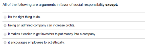Solved All of the following are arguments in favor of social | Chegg.com