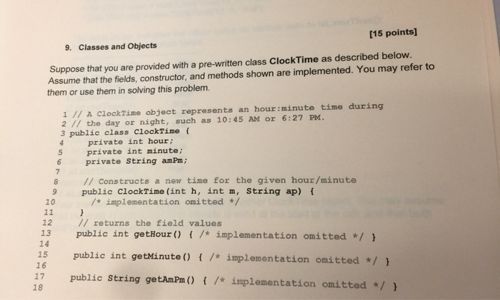 Solved [15 points] 9. Classes and Objects Suppose that you | Chegg.com