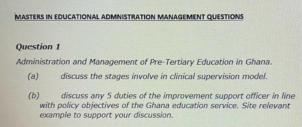 Solved MASTERS IN EDUCATIONAL ADMNISTRATION MANAGEMENT | Chegg.com