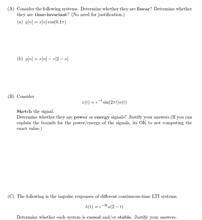 (A) ﻿Consider the following systems. Determine | Chegg.com
