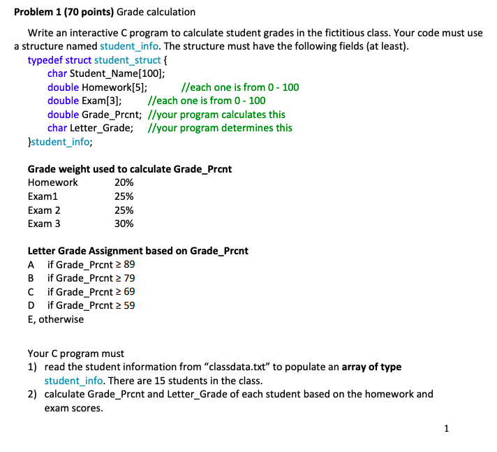 Solved Problem 1 70 Points Grade Calculation Write An 
