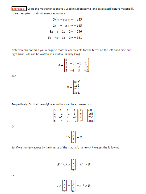 Solved Exercise 3: Using the matrix functions you used in | Chegg.com