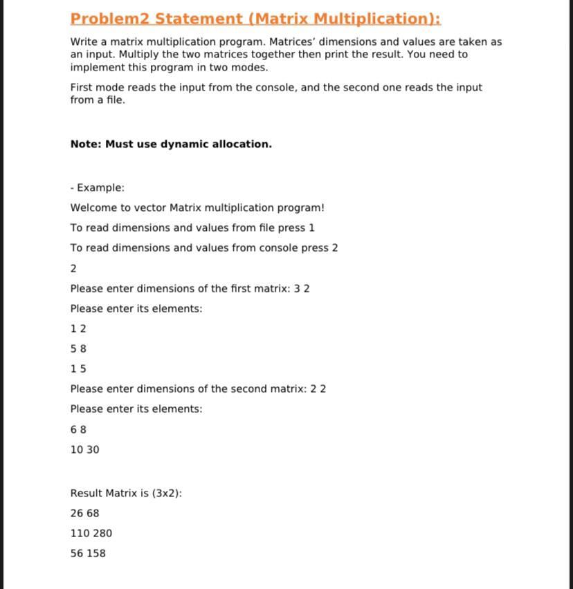 Solved Problem2 Statement Matrix Multiplication Write A 