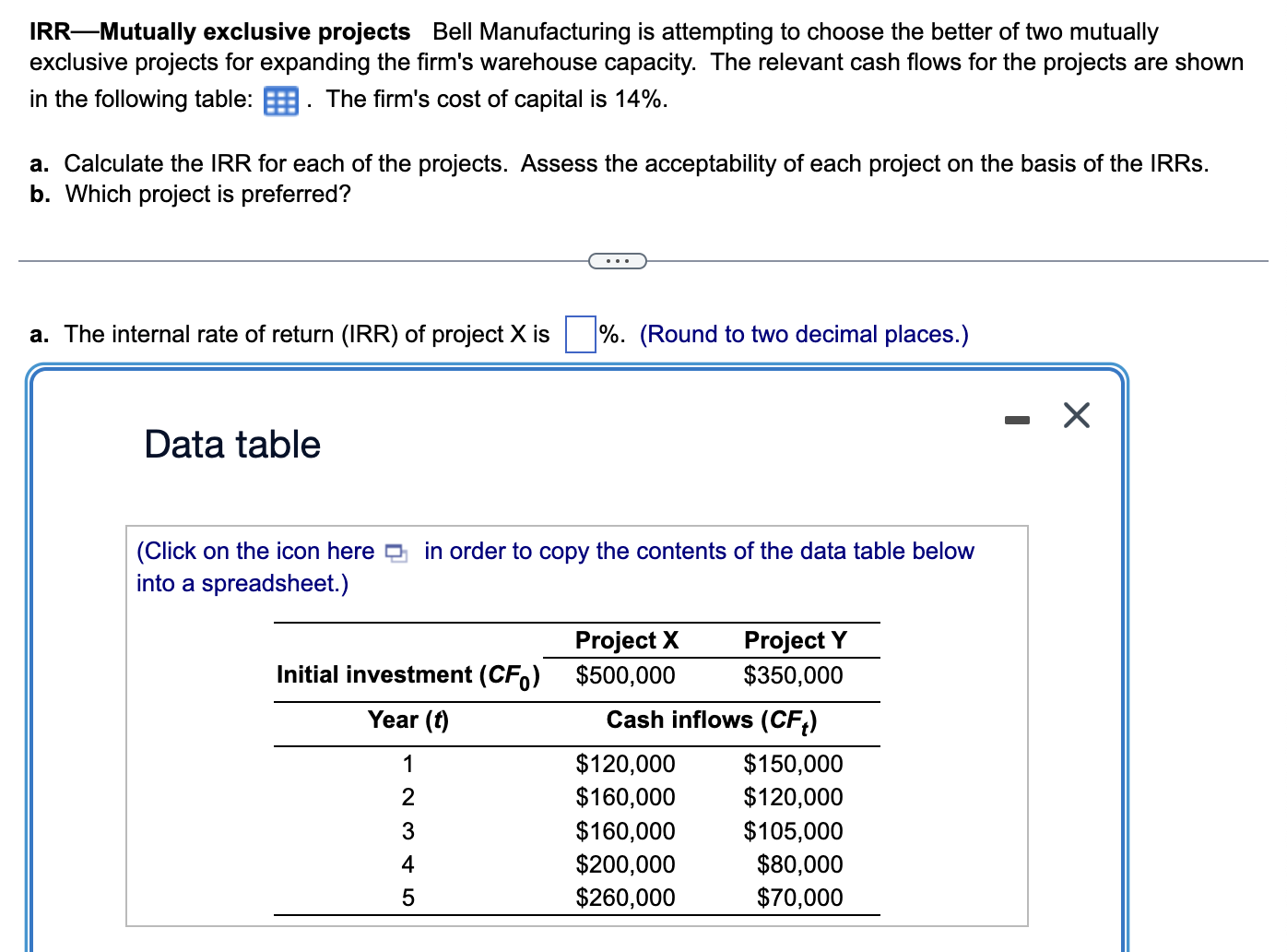 Solved IRR-Mutually exclusive projects Bell Manufacturing is | Chegg.com