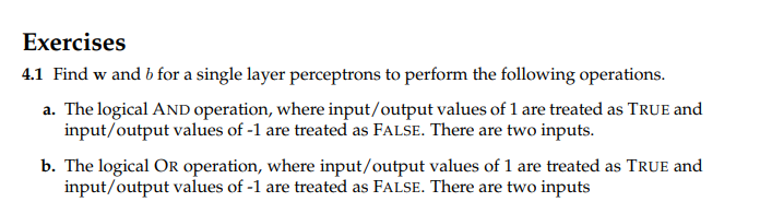 Solved Exercises4.1 ﻿Find w ﻿and b ﻿for a single layer | Chegg.com