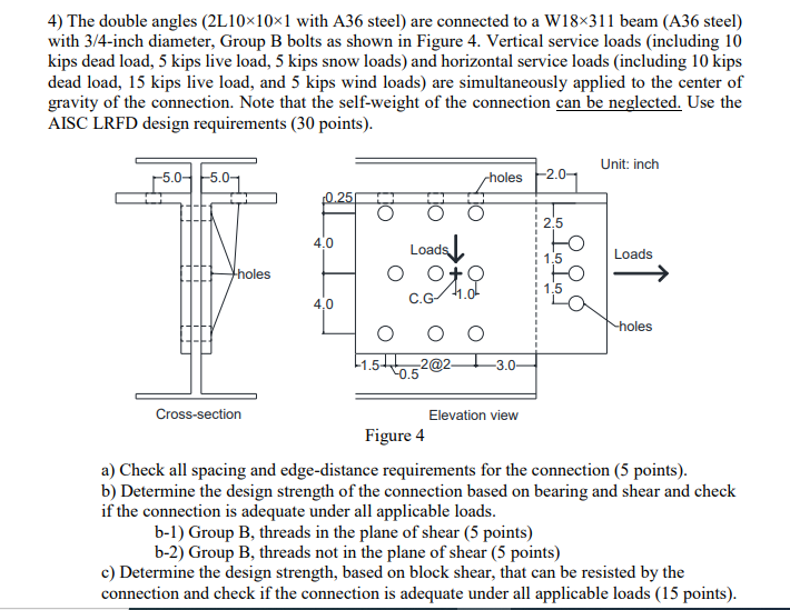 4) The double angles (2L10x10x1 with A36 steel) are | Chegg.com