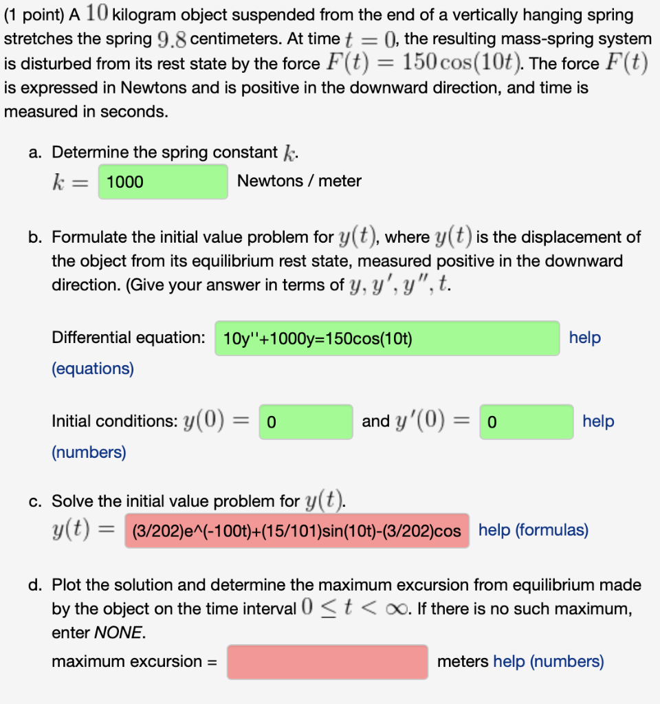 Solved 1 Point A 10 Kilogram Object Suspended From The End