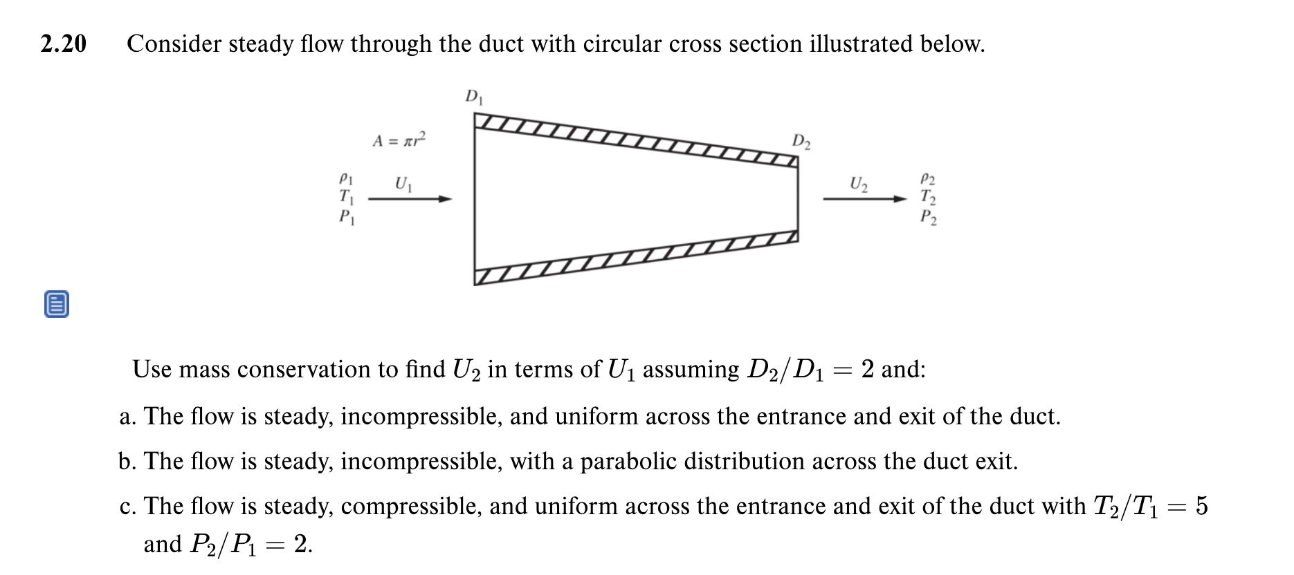 Solved .20 Consider steady flow through the duct with | Chegg.com