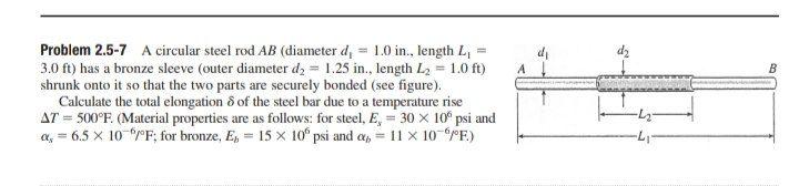 Solved d1 A B Problem 2.5-7 A circular steel rod AB | Chegg.com