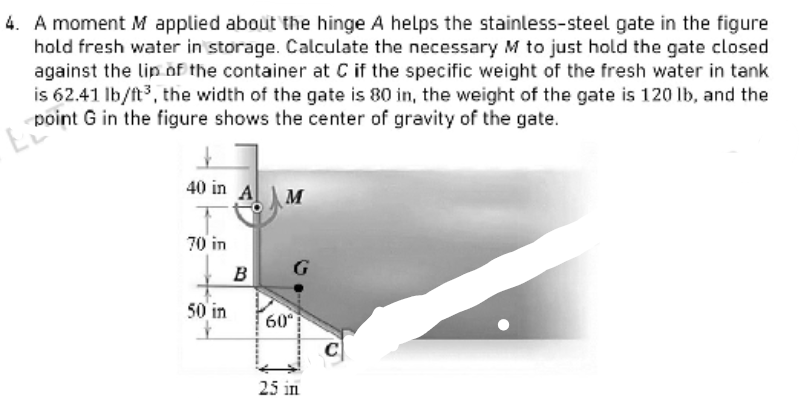 Solved 4. A moment M applied about the hinge A helps the | Chegg.com