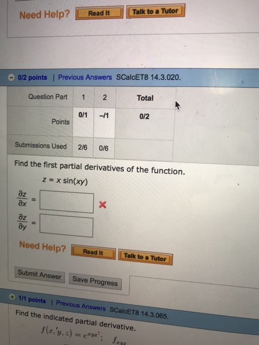 Solved Rea 0/2 points | Previous Answers SCalcET8 14.3.020. | Chegg.com Solved Rea 0/2 points | Previous Answers SCalcET8 14.3.020. | Chegg.com