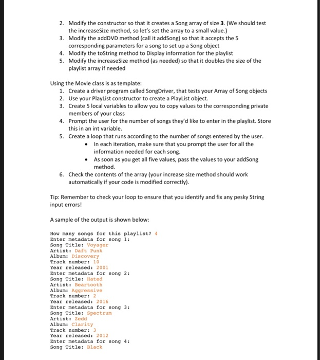 Solved Song Playlist On canvas, you received an Array of | Chegg.com