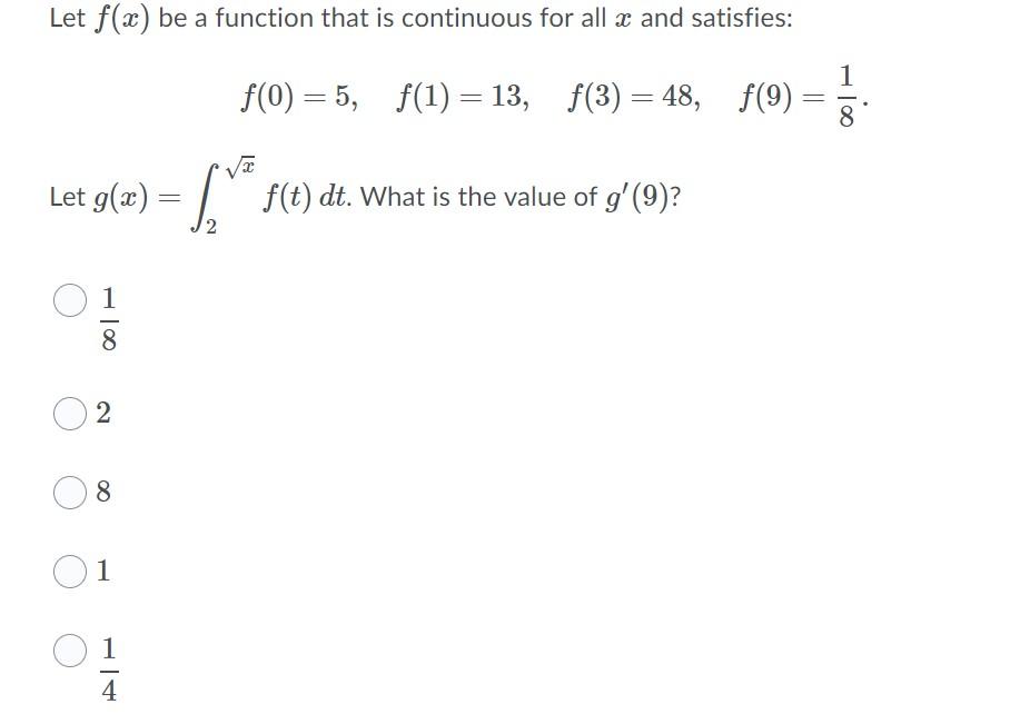 Solved Let f(x) be a function that is continuous for all x | Chegg.com