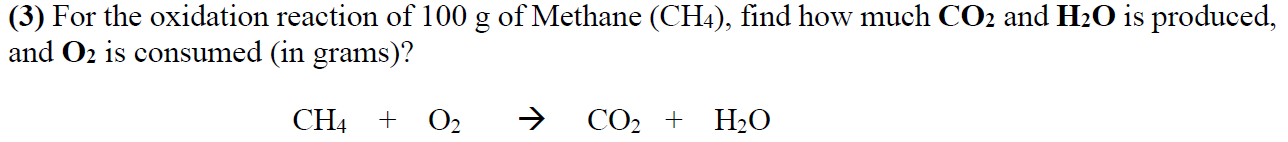 Solved (3) For the oxidation reaction of 100 g of Methane | Chegg.com