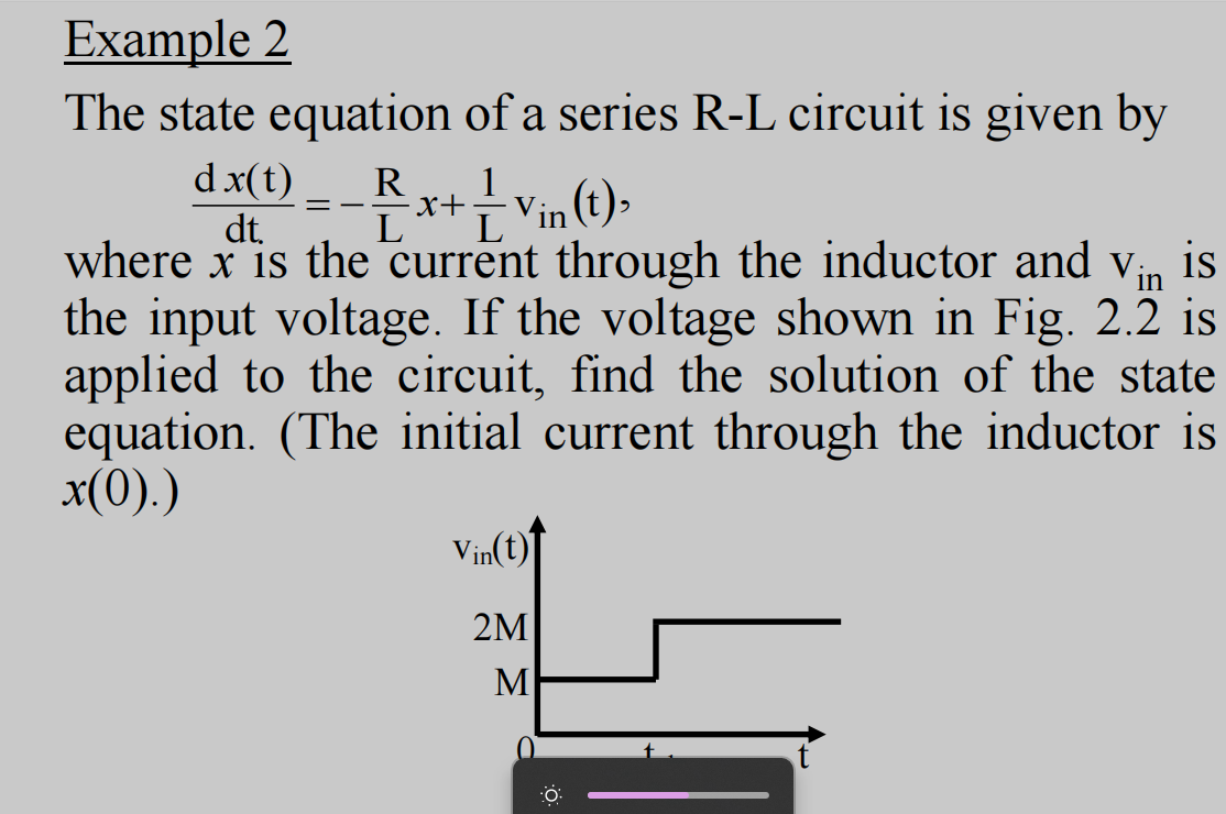 Solved Example 2The state equation of a series R-L circuit | Chegg.com