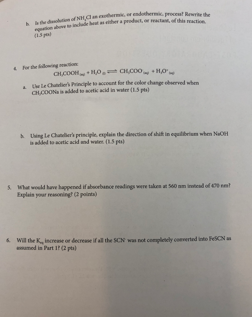 Solved Le Chatelier's Principle: Chemical Equilibrium and | Chegg.com