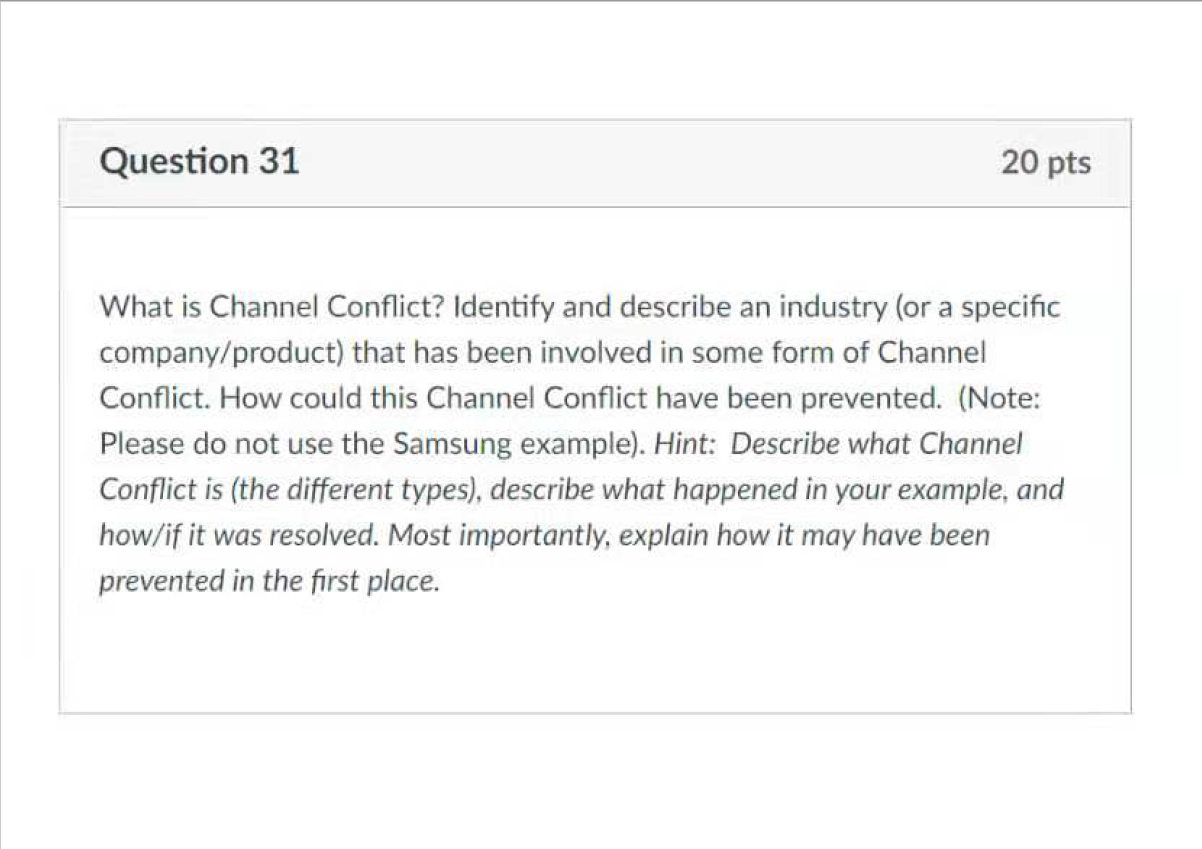 Solved Question 31 20 pts What is Channel Conflict? Identify | Chegg.com