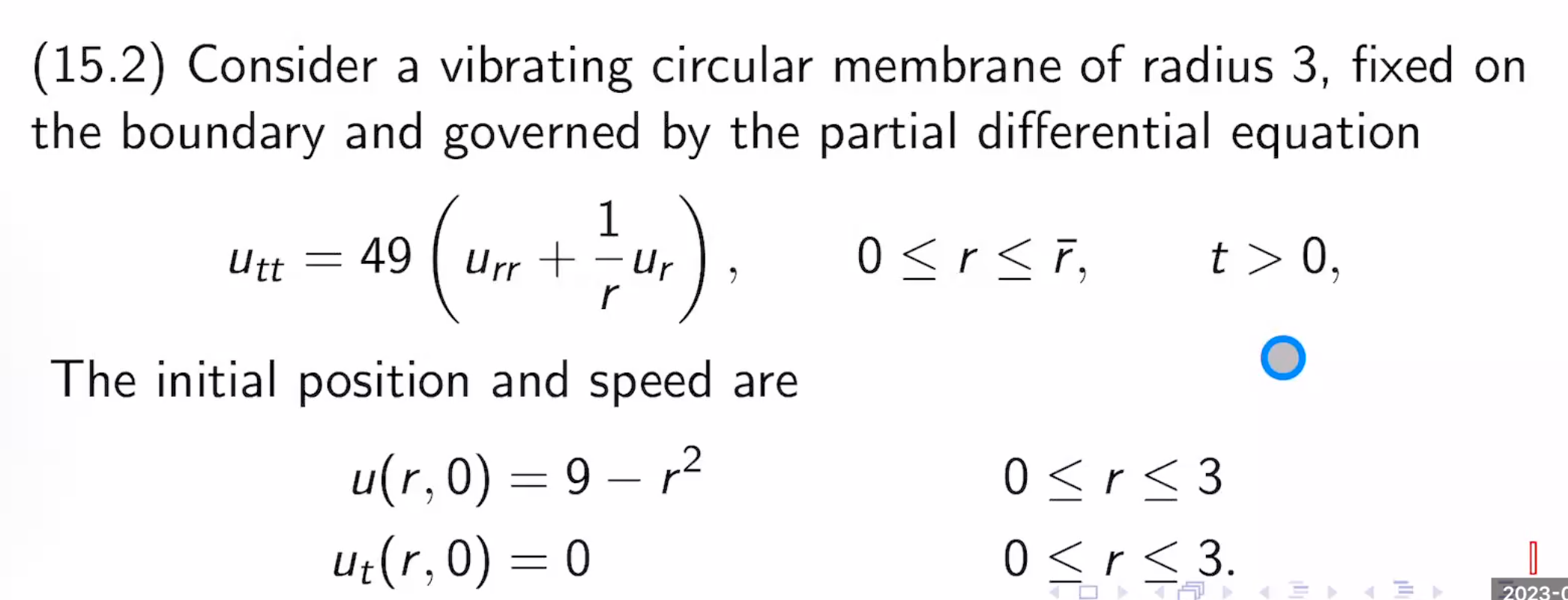Solved (15.2) Consider a vibrating circular membrane of | Chegg.com
