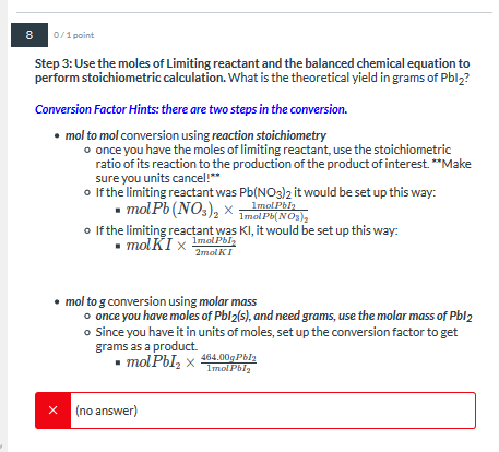 Solved Limiting Reactants Involving Molarity 6 0/1 point In | Chegg.com