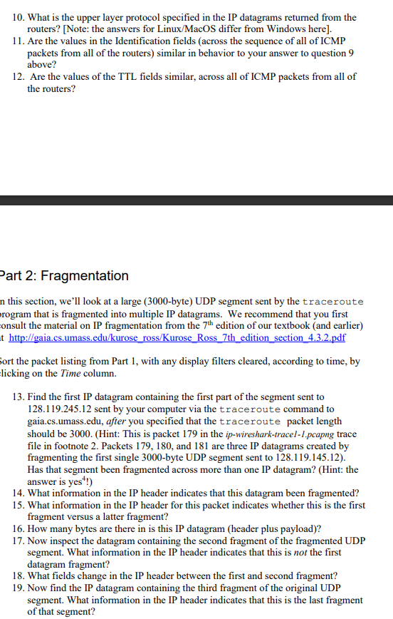 Solved 10. What is the upper layer protocol specified in the | Chegg.com